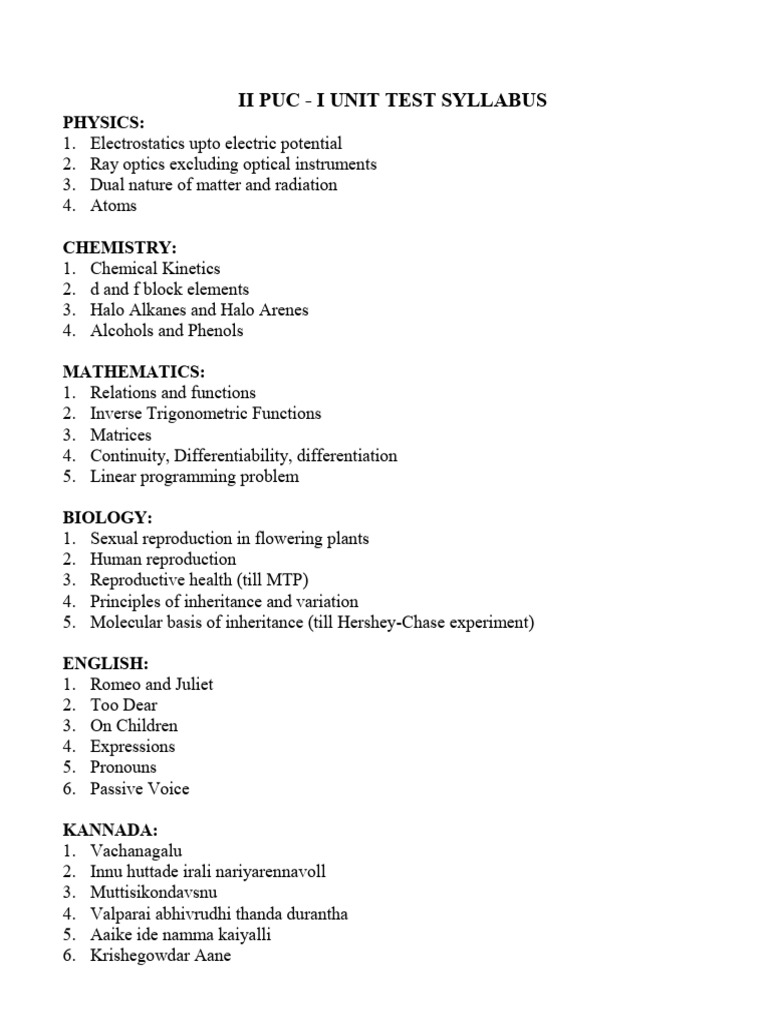 Ii Puc-I Unit Test-Syllabus-1 | PDF | Social Science