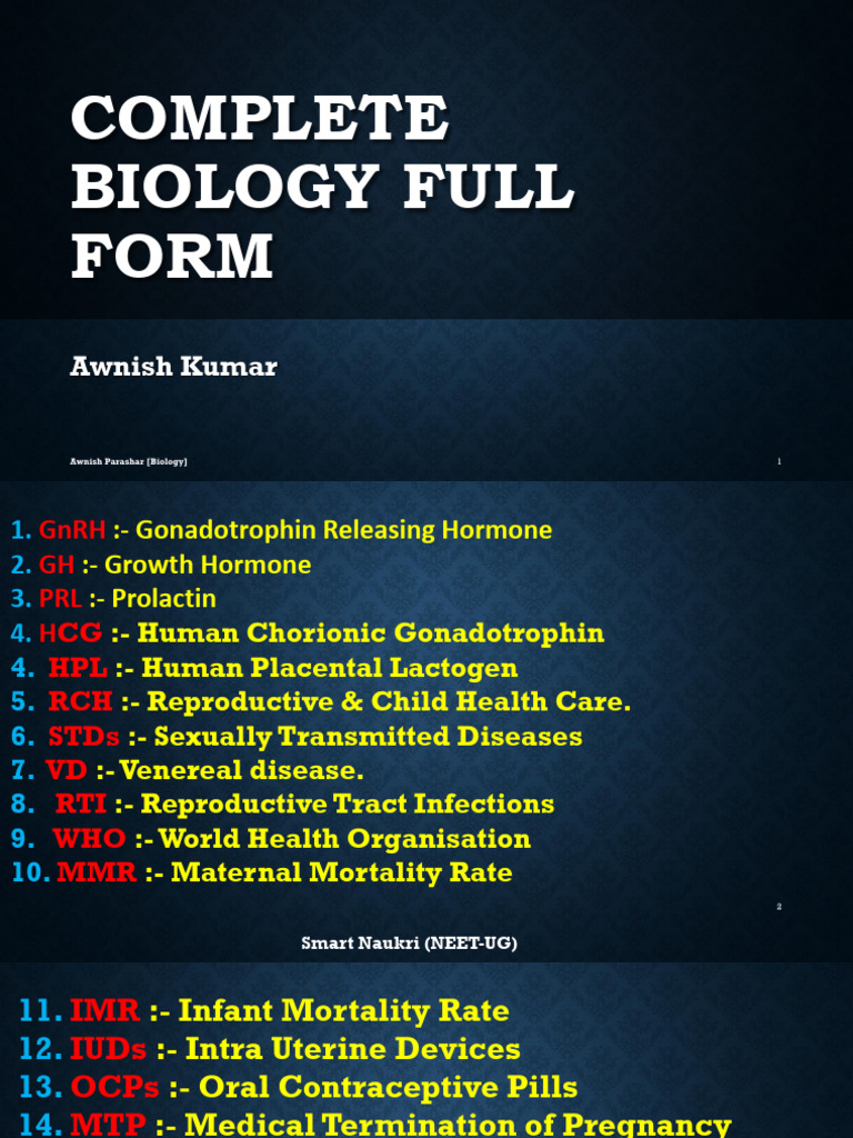 Complete Biology Full Form ... | PDF | In Vitro Fertilisation | Plasmid