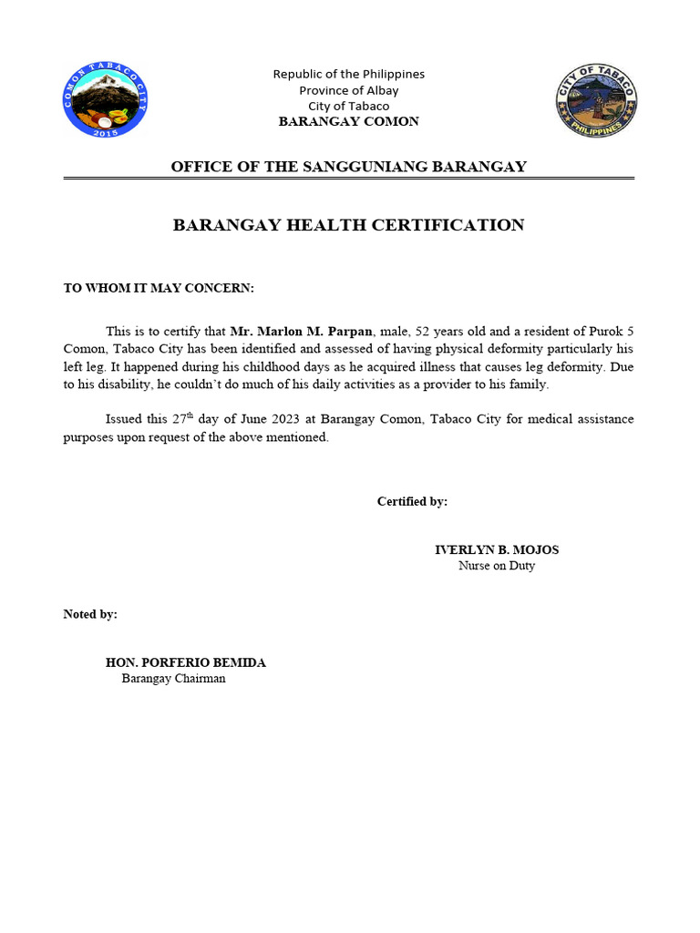 PWD Health Certification | PDF | Social Science | Wellness