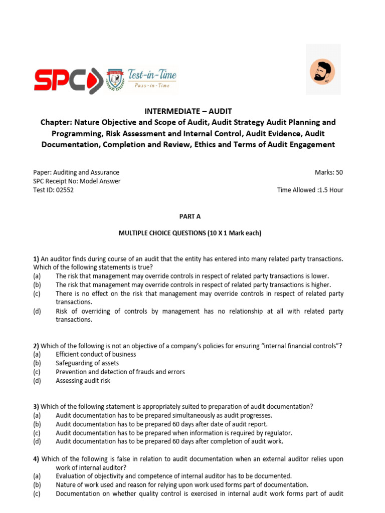Modelp CA Inter New Syllabus 2 Audit Ns 3912 | PDF | Audit | Internal Control