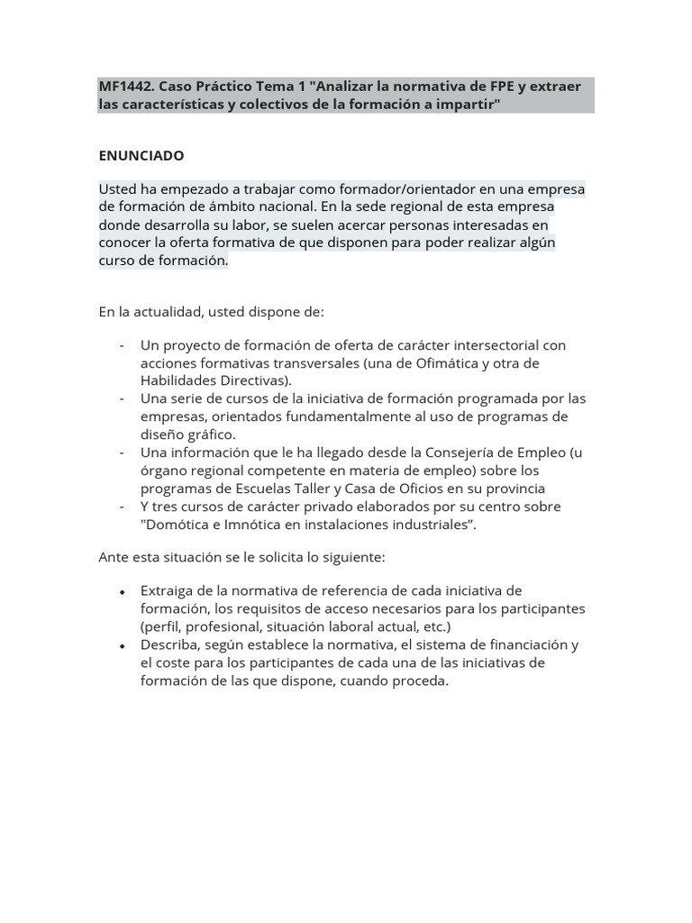 MF1442. Caso Práctico Tema 1 | PDF | Desempleo | Empleo