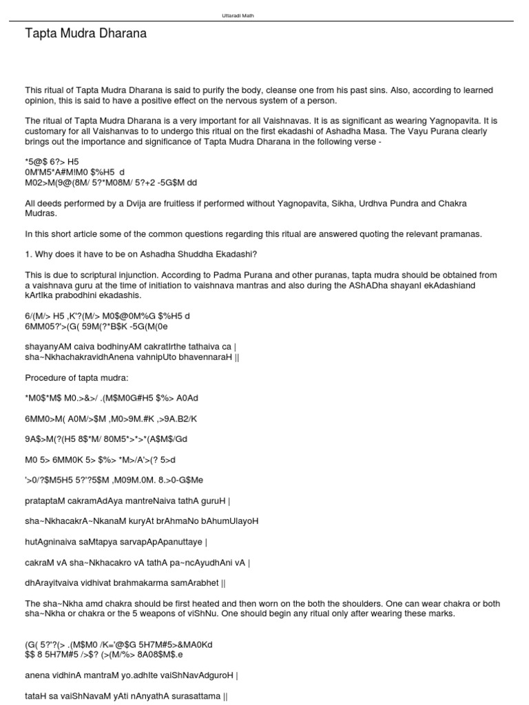 Tapta Mudra Dharana | PDF | Vaishnavism | Ancient Indian Philosophy