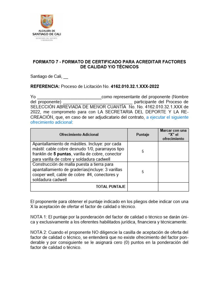 Formato 7-Factores de Calidad o Tecnicos | PDF
