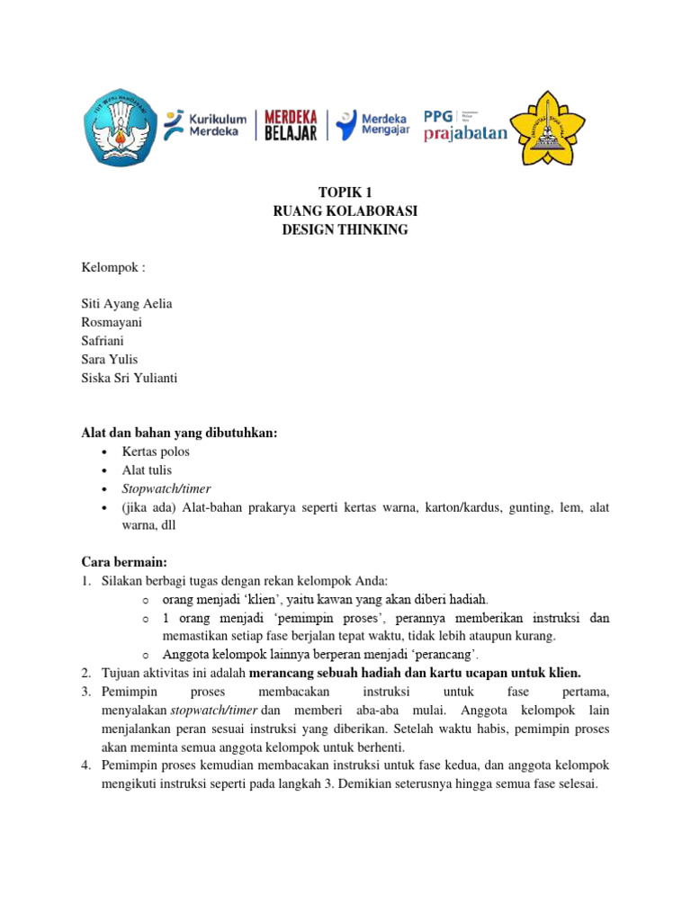 Ruang Kolaborasi Design Thinking T1 | PDF