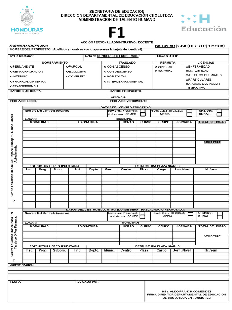 Formato Unificado Media F1 | PDF