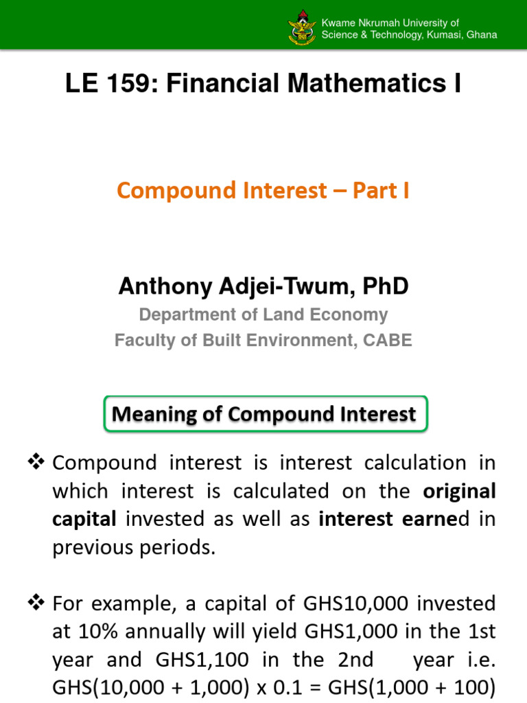 Le 159 - Financial Mathematics 1 - Compound Interest - Part I | PDF ...