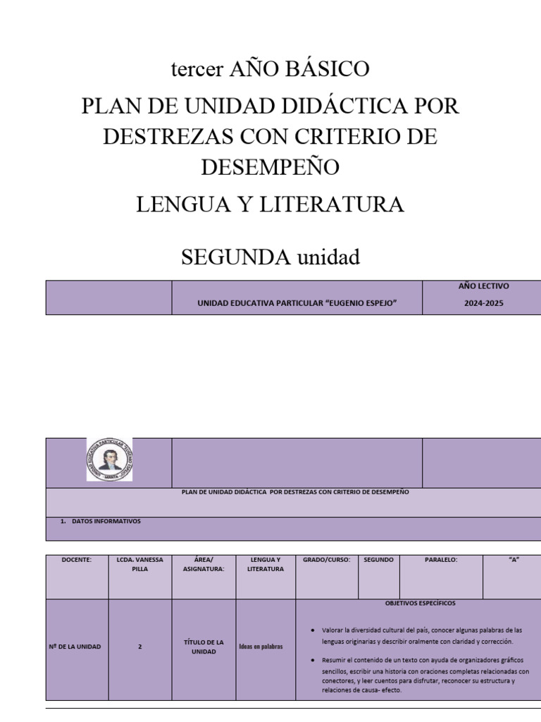 Plan de Unidad Didáctica: Lengua y Literatura | PDF | Dislexia | Lengua ...