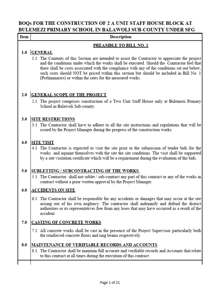 BOQ 2 Unit Staff House - Bulemezi PS - 0 | PDF | Plaster | Concrete