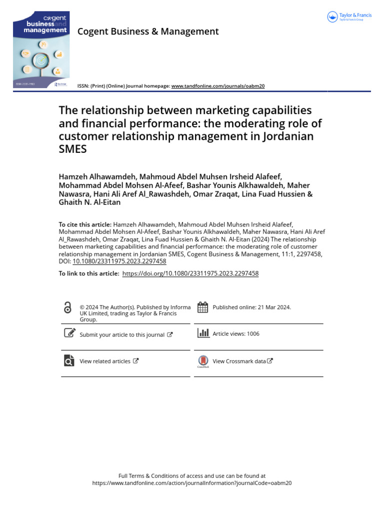 The Relationship Between Marketing Capabilities and Financial Performance The Moderating Role of ...