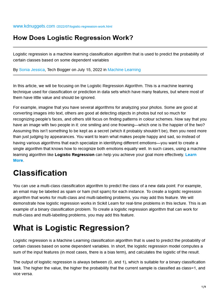 Understanding Logistic Regression Basics | PDF | Logistic Regression ...