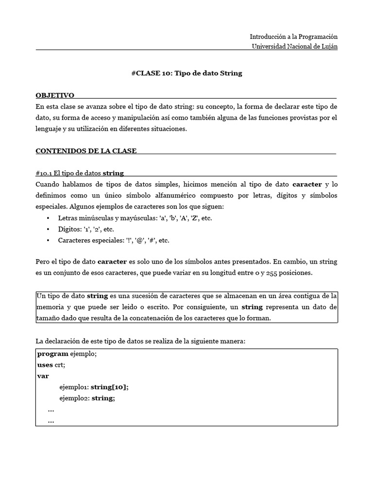 Manipulación de Strings en Pascal | PDF | Tipo de datos | Cadena ...