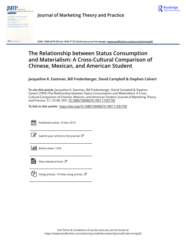 P - The Relationship Between Status Consumption and Materialism A Cross ...