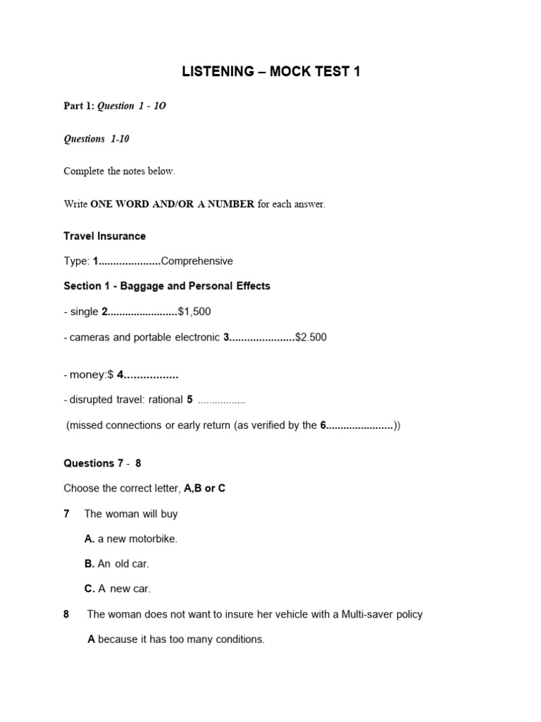 Mock Test 1 Lis 65 bản | PDF | Turtle
