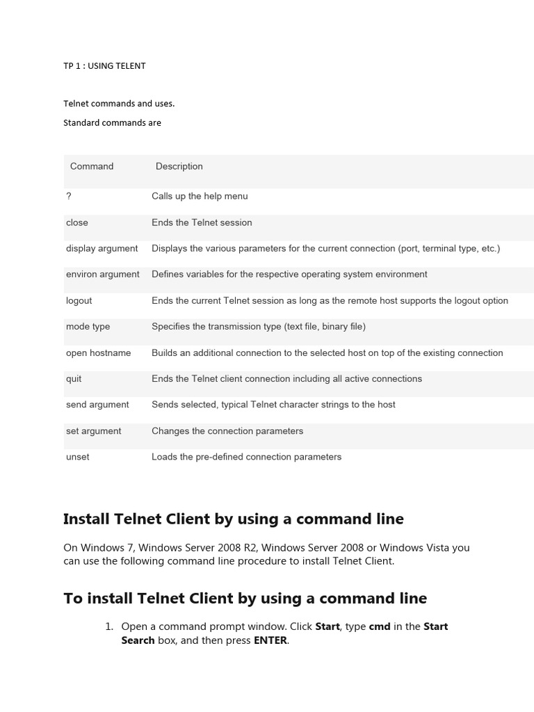 TP 1 telnet,ftp and web | Download Free PDF | File Transfer Protocol | Command Line Interface