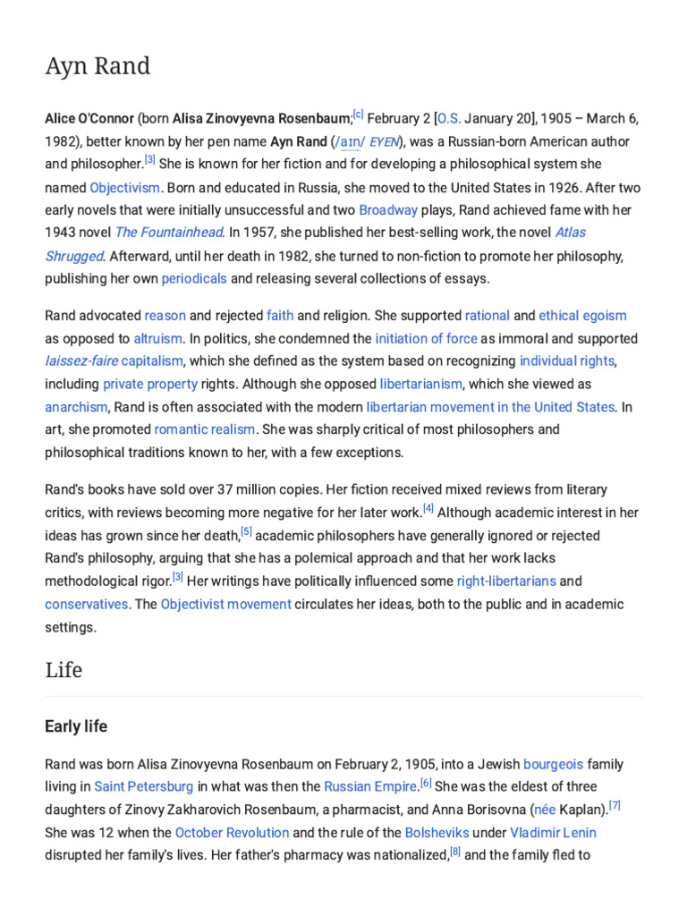 Ayn Rand - Wikipedia | PDF | Ayn Rand