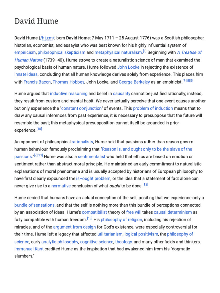 David Hume - Wikipedia | PDF | David Hume | Reason