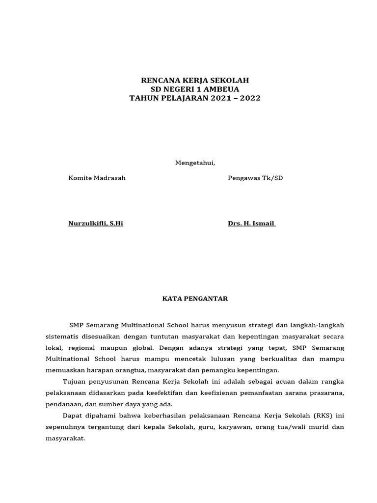 Rencana Kerja SDN 006 BS 20 - 21 | PDF | Karier & Perkembangan | Seni