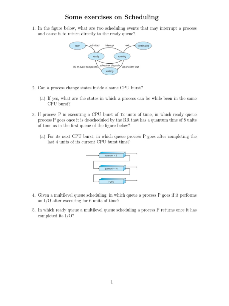 Exercises On Scheduling | PDF | Scheduling (Computing) | Process (Computing)