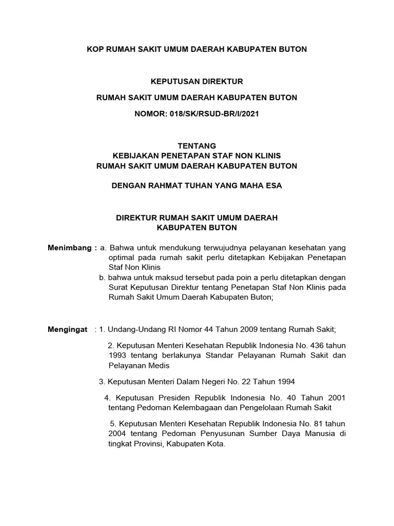 KPS 5 Ep 1 Regulasi Tentang Penetapan Staf Non Klinis | PDF