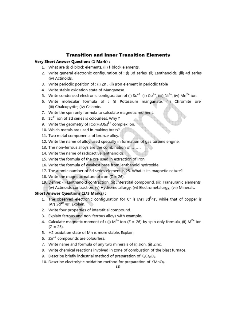 Transition and Inner Transition Elements | PDF | Transition Metals ...
