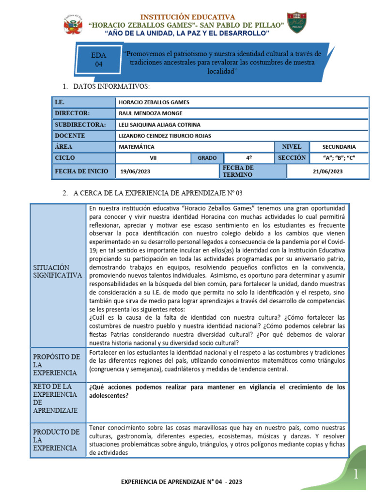 4º Eda 4 Mat - 2023 Julio | PDF | Geometría | Aprendizaje
