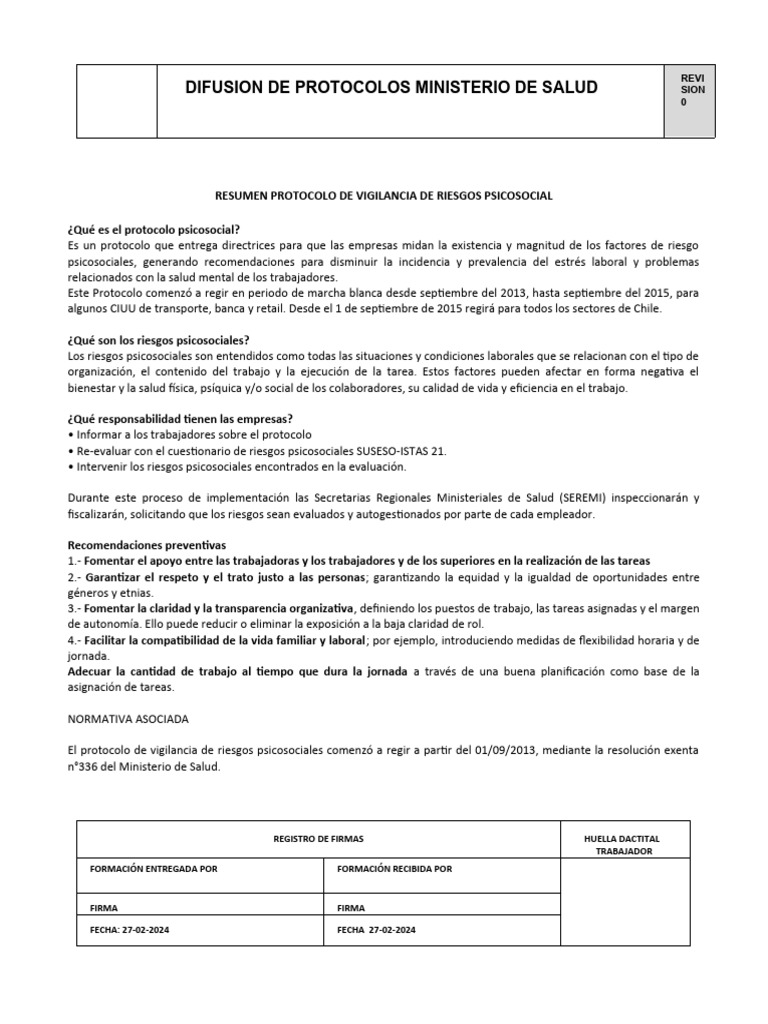 Difusion de Protocolos Minsal Constructora | PDF | ruido