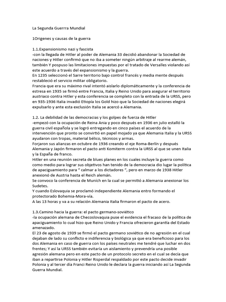 Causas y Desarrollo de la Segunda Guerra Mundial | PDF | Alemania nazi ...