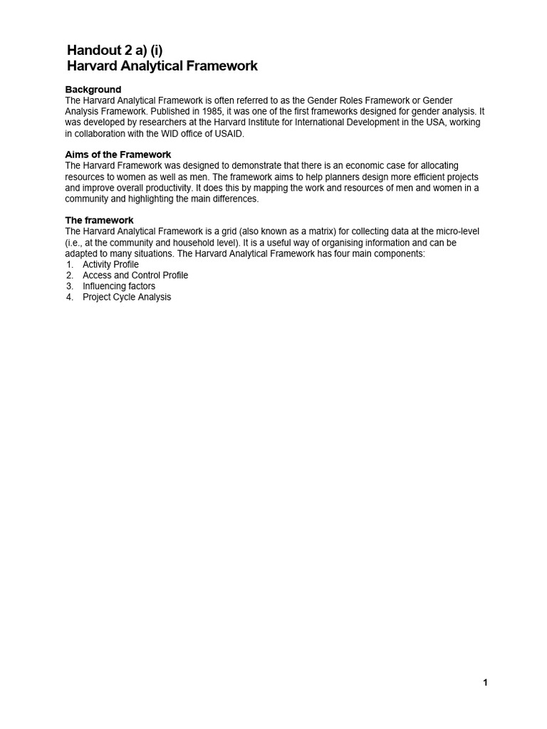 Harvard Analytical Framework | PDF | Gender | Gender Studies