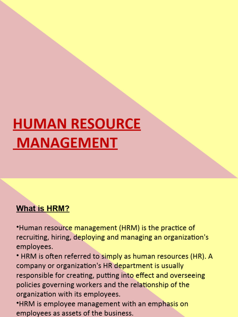 Human Resource Management Overview | PDF | Human Resources | Human ...