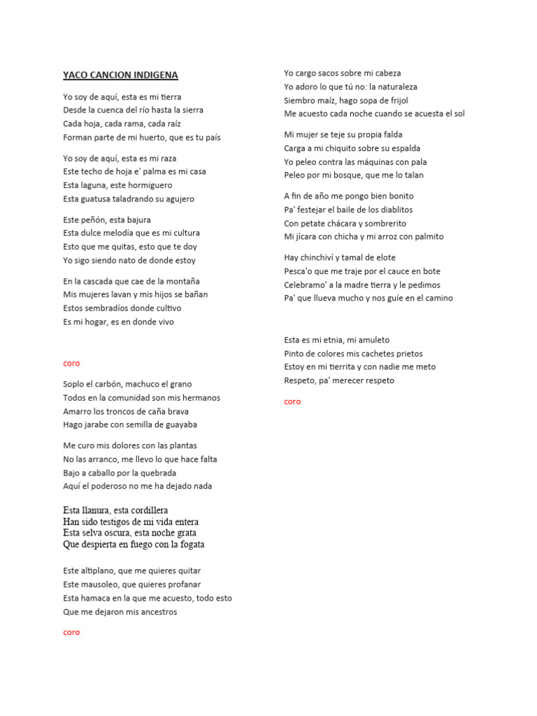 Yaco Cancion Indigena | PDF | Poesía