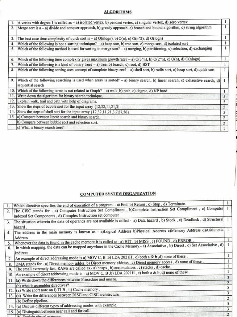CST 3RD Sem 2ND Internal Model | PDF | Algorithms And Data Structures | Computer Programming