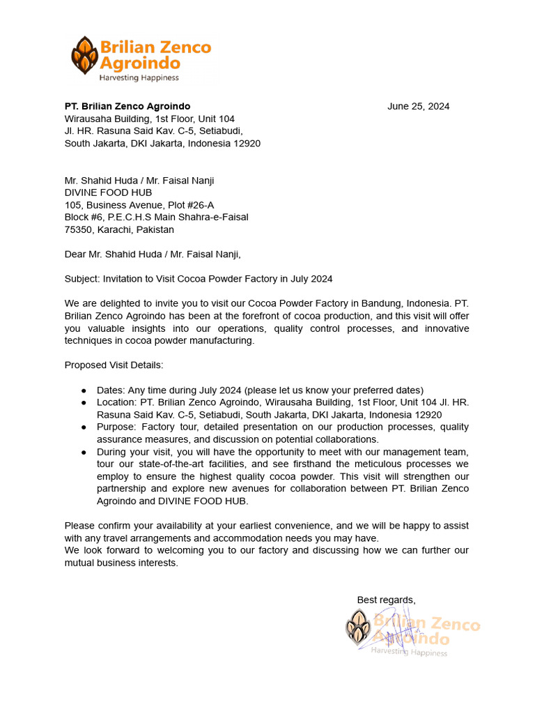 Invitation Letter Mr. Shahid Huda - Mr. Faisal Nanji DIVINE FOOD HUB ...