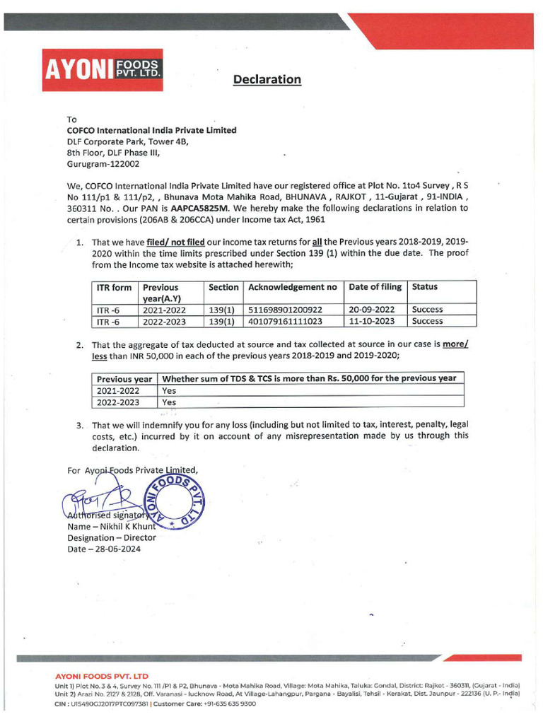 TDS Declaration | PDF