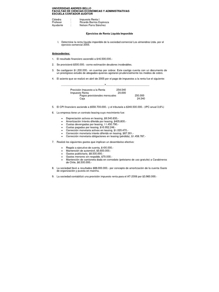 Guia Ejercicios RLI | PDF | Depreciación | Impuestos