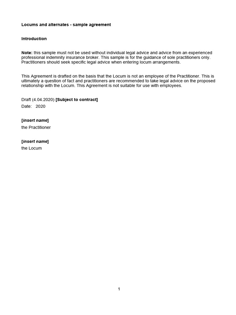 Client Money - Locum Agreement Final 070420 | PDF | Indemnity | Insurance