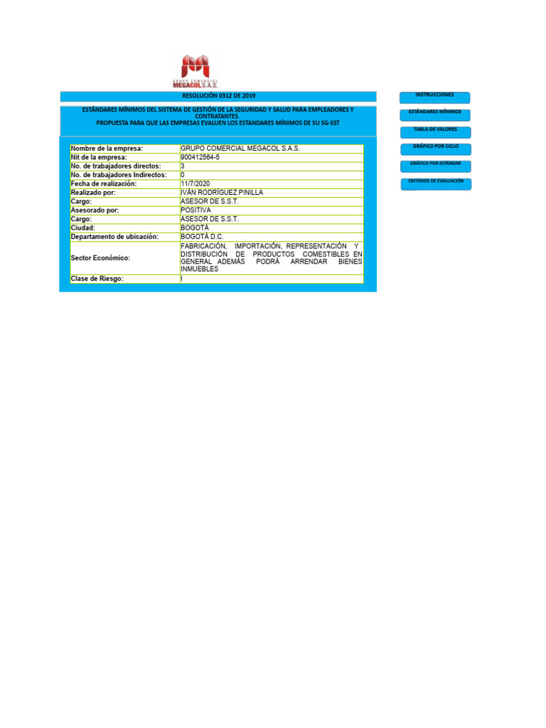 SST-FT-001 Formato de Evaluación Requisitos Minímos, Resolución 0312-2019 V3 | PDF | Business ...