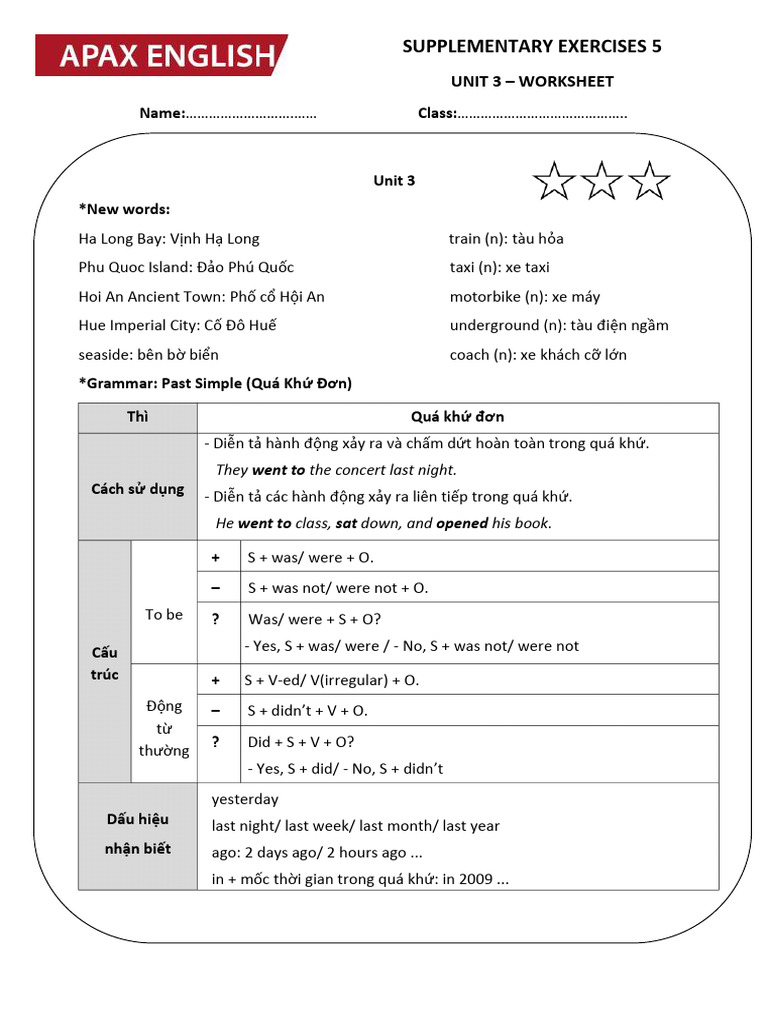 Grade 5 - Unit 3 - Worksheet | PDF | Meal