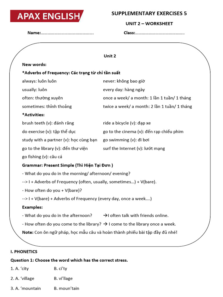 Grade 5 - Unit 2 - Worksheet | PDF | Linguistics