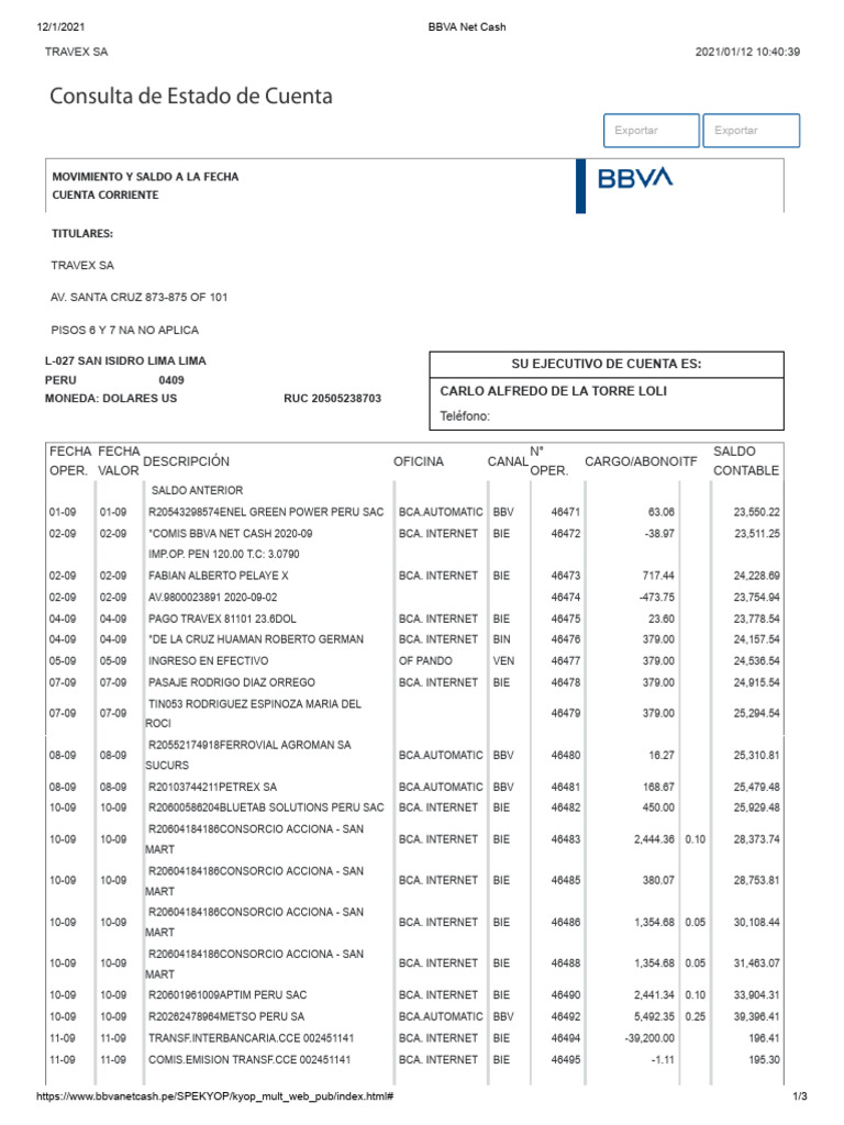 Estado de Cuenta TRAVEX SA en BBVA | PDF | Bancario
