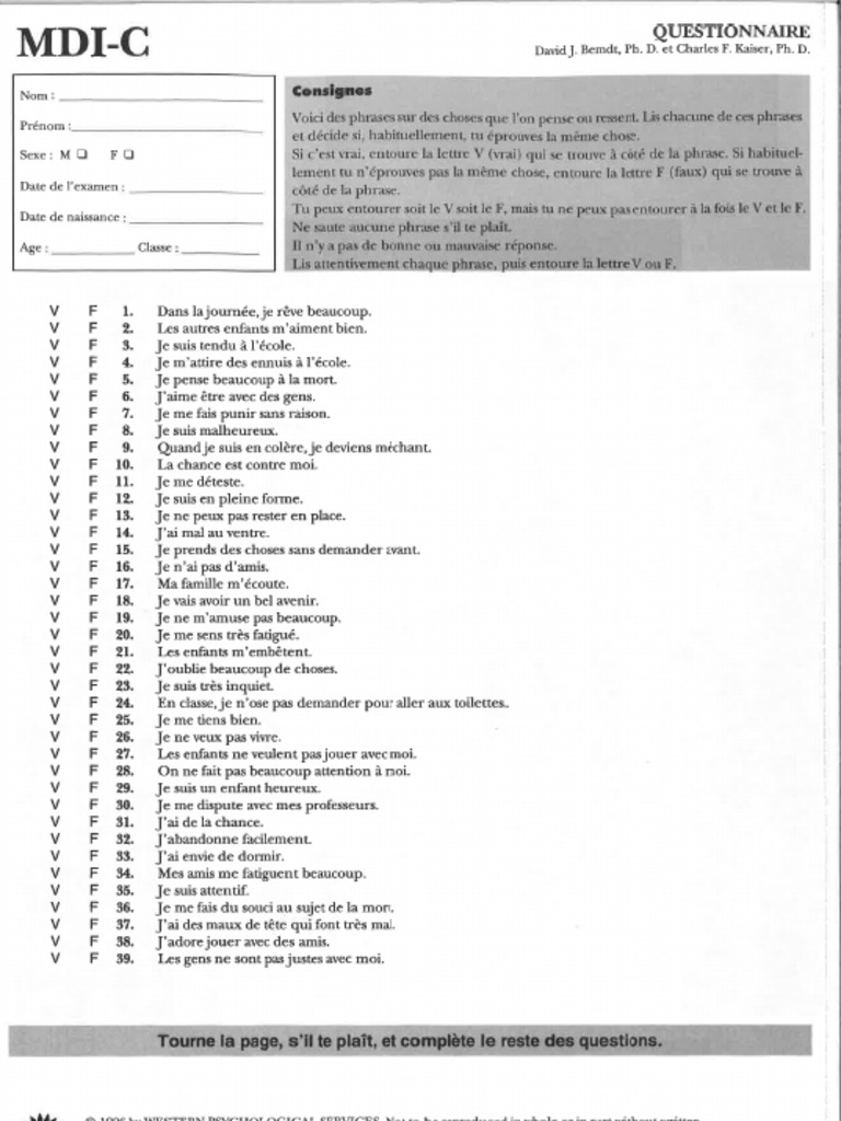 MDI-C Questionnaire Patient | PDF