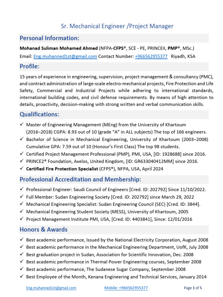 C.V - Eng. Mohanad Ahmed (FLS) | PDF | Firefighting | Specification (Technical Standard)