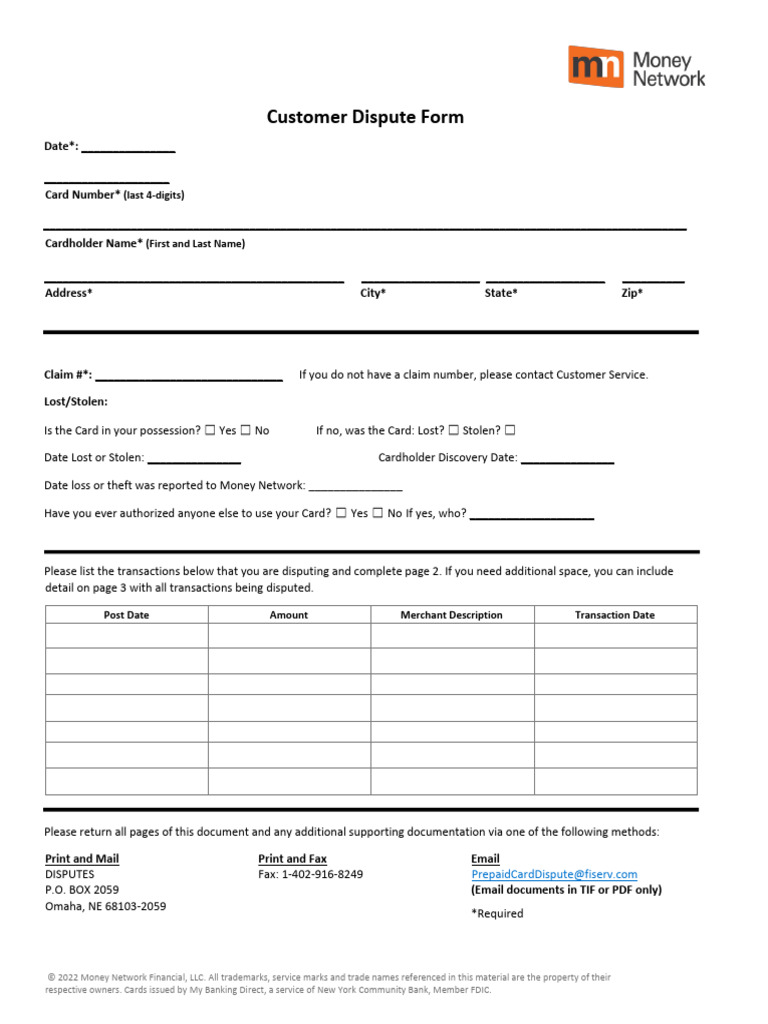 NYCB Disputeform | PDF | Credit Card | Receipt
