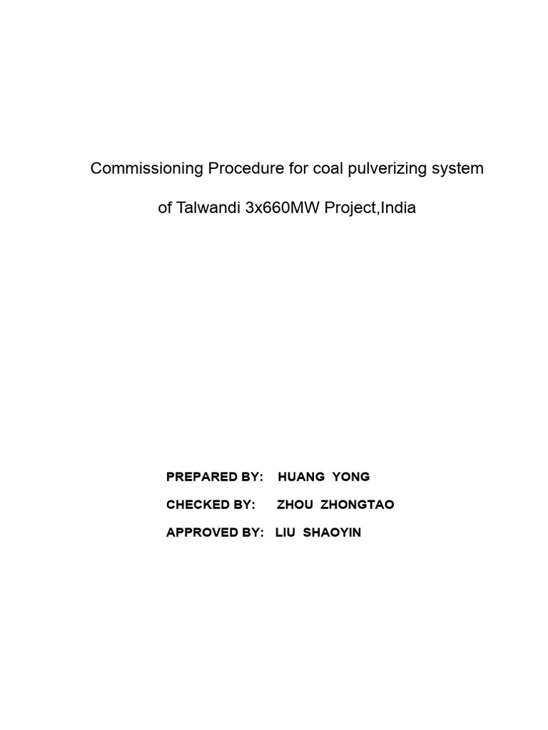 Commissioning Procedure For Coal Pulverizing System | PDF | Combustion | Boiler