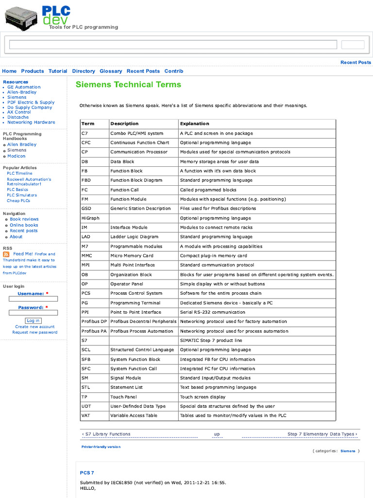 Siemens Technical Terms - PLCdev | PDF