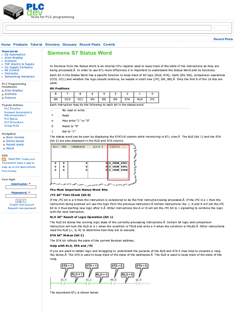 Siemens S7 Status Word - PLCdev | PDF