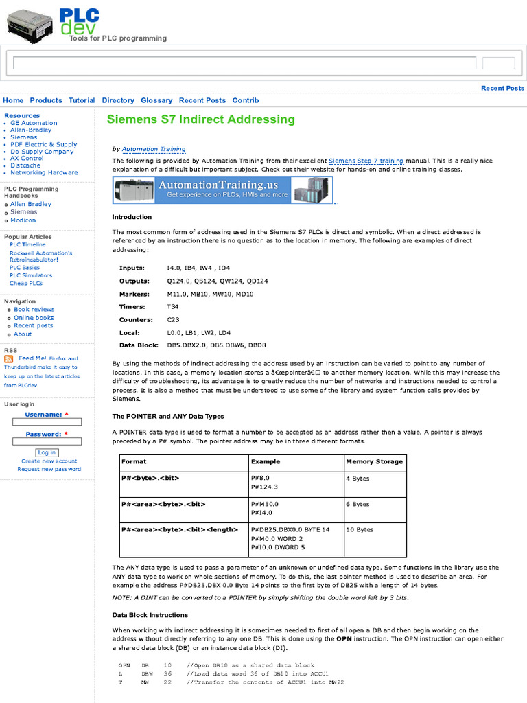 Siemens S7 Indirect Addressing - PLCdev | PDF