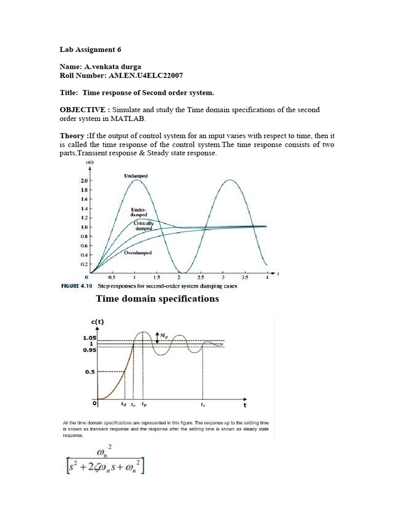Lab Assignment 4 Second Order Response | PDF