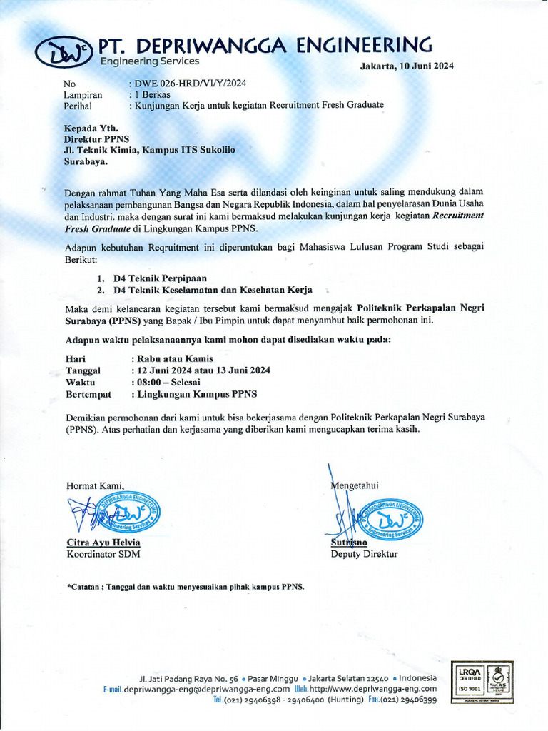 Kunjungan Kerja Untuk Kegiatan Recruitmen Fresh Graduate - Kampus PPNS ...