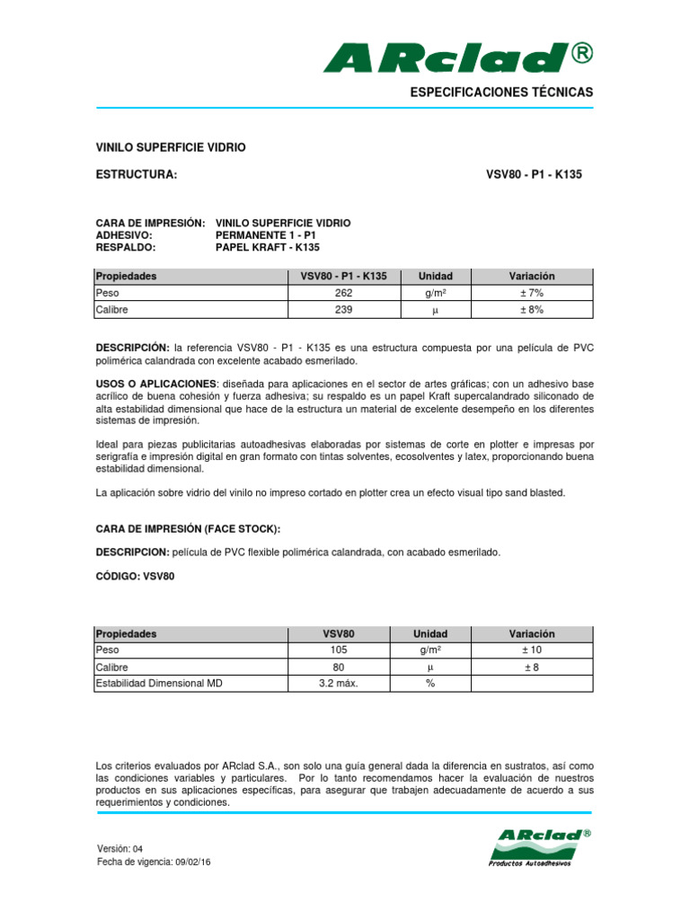Ficha Técnica Arenado Arclad | PDF | Cloruro de polivinilo | Adhesión