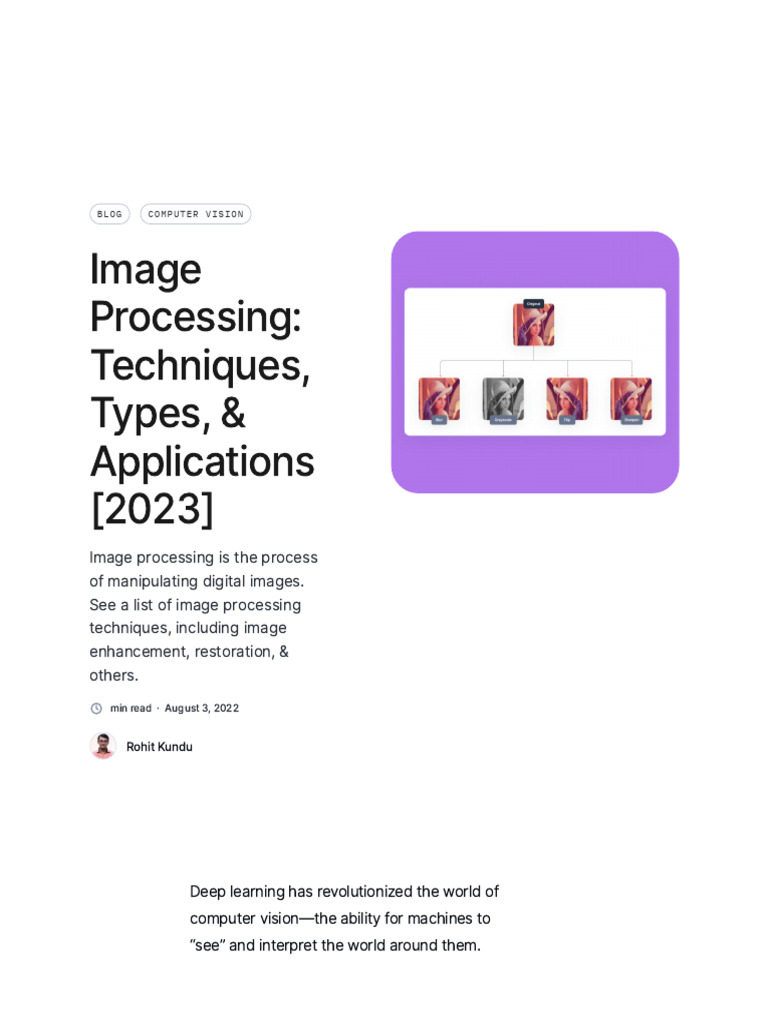 Image Processing - Techniques, Types, & Applications (2023) | PDF | Data Compression | Image ...